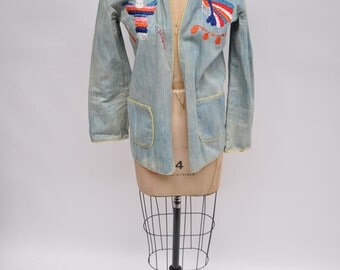 vintage denim jacket custom jean jacket EMBROIDERED native indian ...
