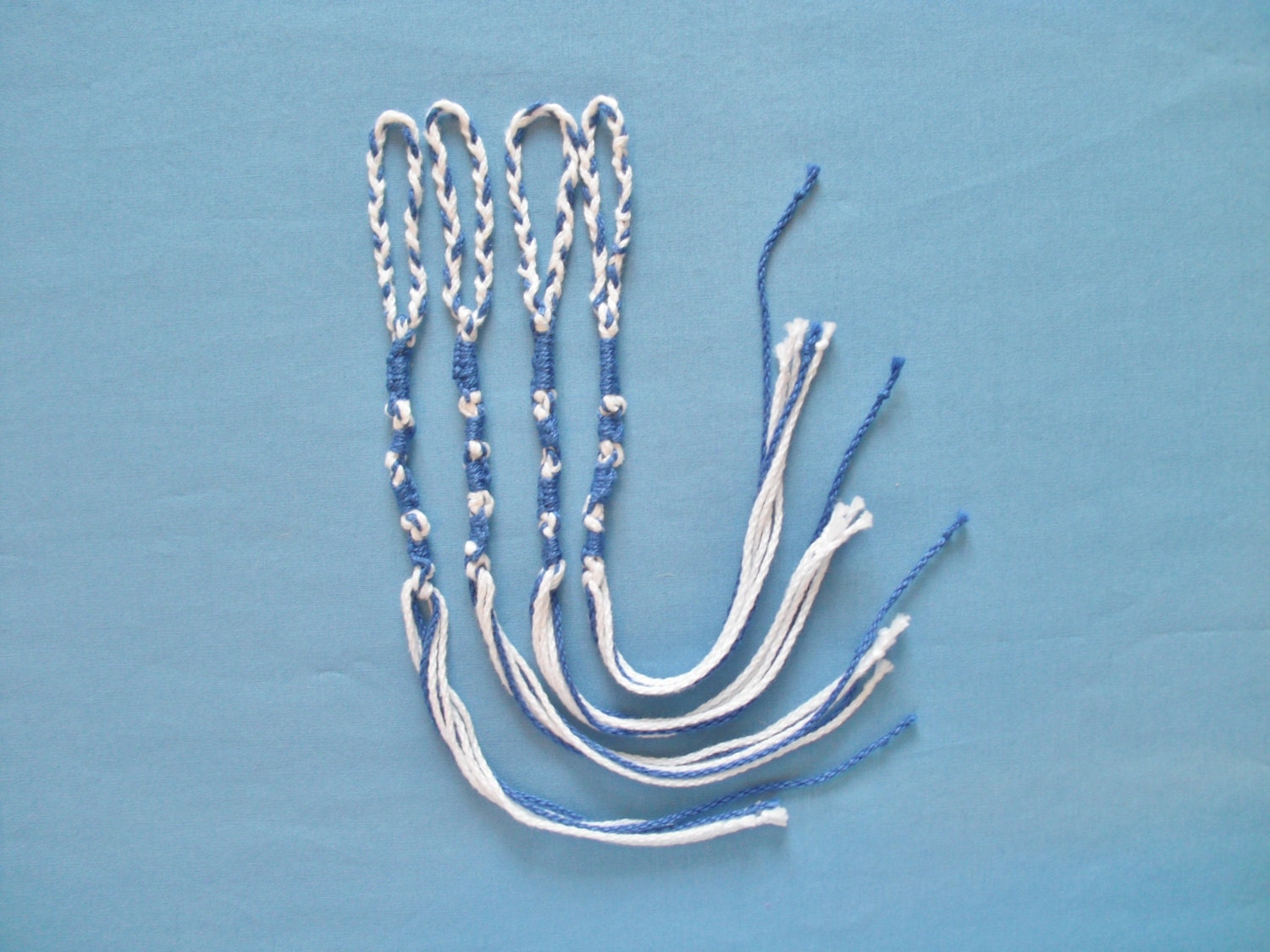Tzitzit Set of Four Blue and White 10 5 6 5 Knot by HandmadeTikvah