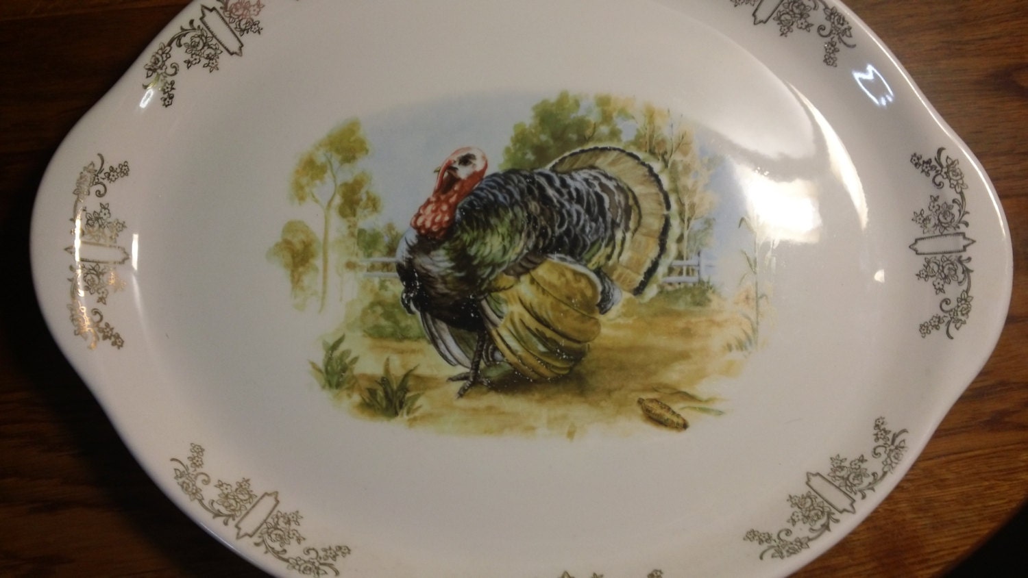 vintage Mid-Century large Thanksgiving Turkey ceramic serving Platter ...