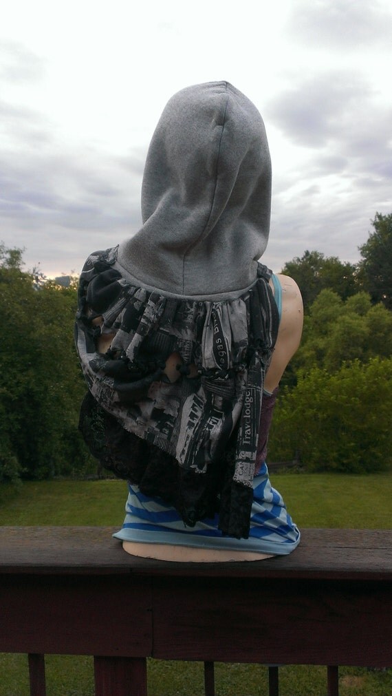 Items similar to sporty pullover drawstring hood with lacy knotted ...