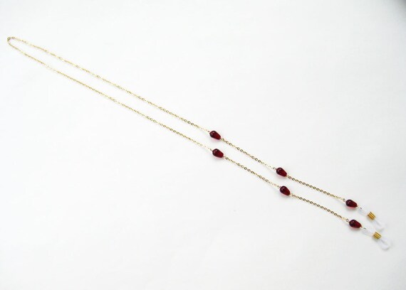 Cherry Red Eyeglass Chain Gold Chain Reading Glasses by Tissage