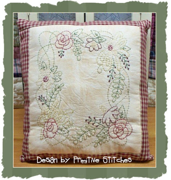 Prim Spring Wreath-Primitive Stitchery E-PATTERN-by Primitive