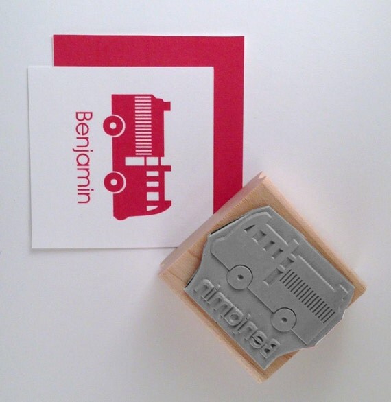 Fire Truck Personalized Rubber Stamp