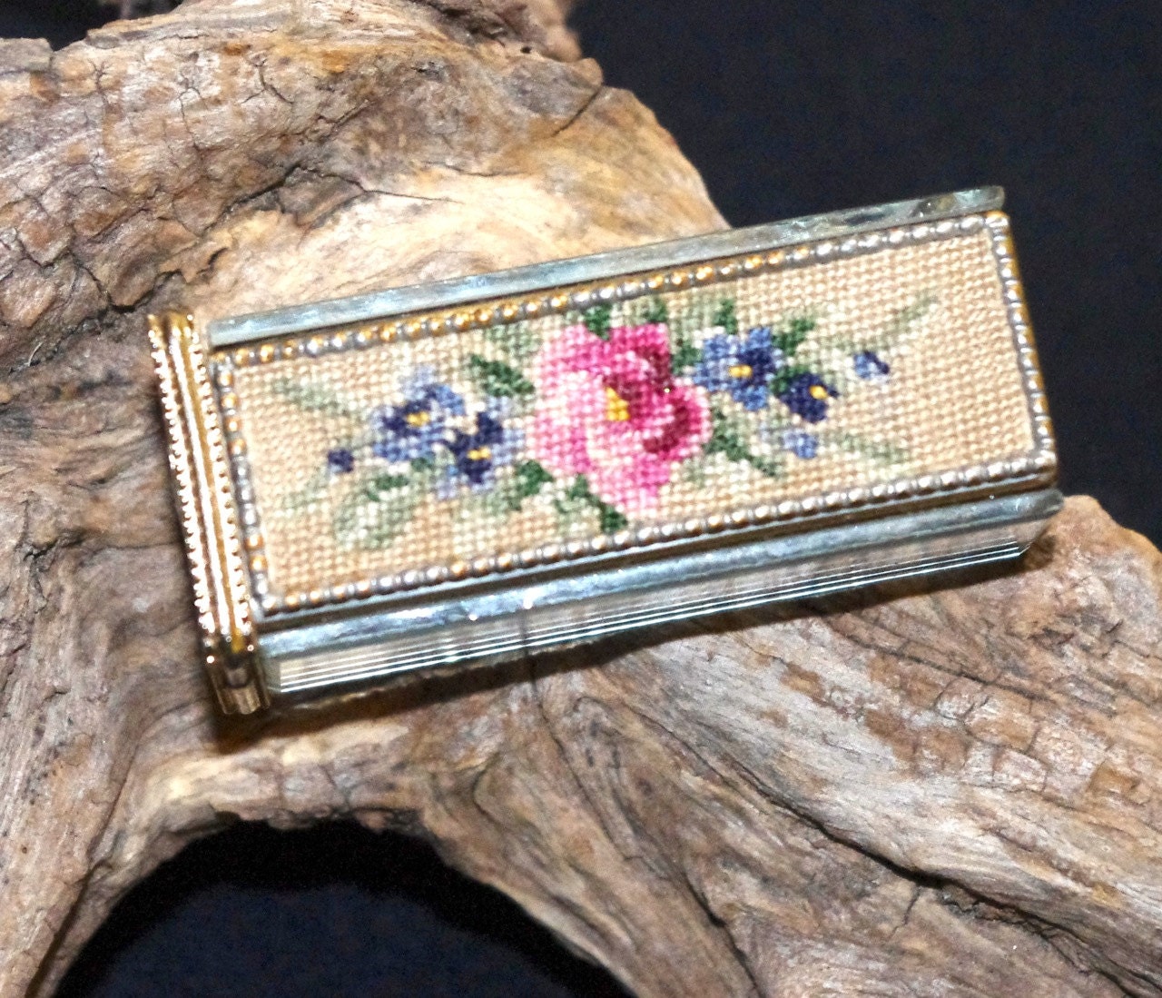 Vintage Floral mirror Lipstick Tube 20’s 30’s needlepoint flowers ...