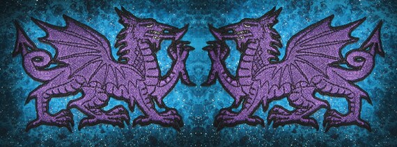 Welsh Flag Purple Dragon Heraldic Heraldry Iron on Patch Pair
