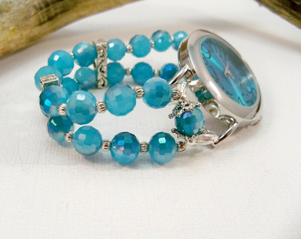 Turquoise Blue and Silver Watch with Interchangeable Watch