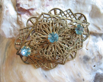 Antique French filigree brooch, aquamarine stone, antique brooch ...