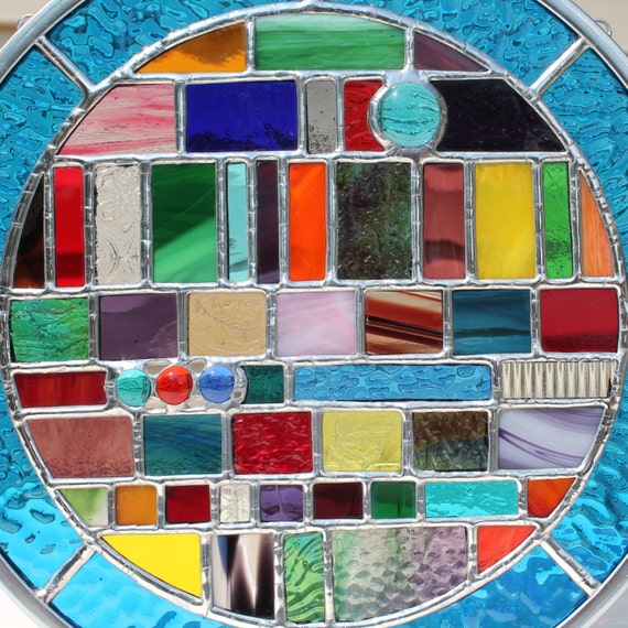 Multicolored Round Geometric Stained Glass Panel