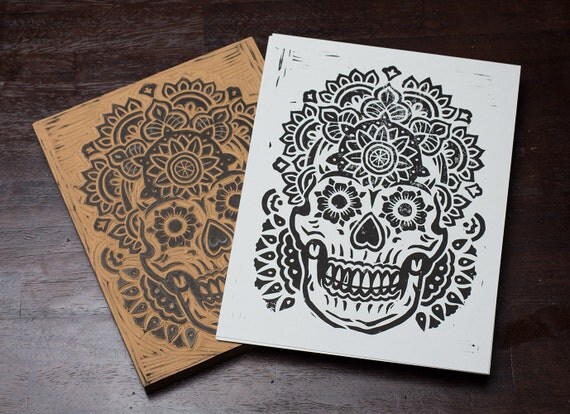 The Mandala Skull Block Print