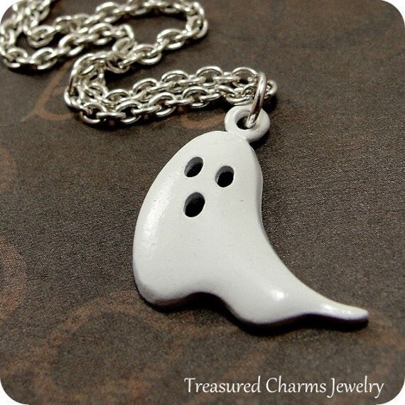 Spooky Ghost Necklace Silver Ghost Charm on a Silver Cable