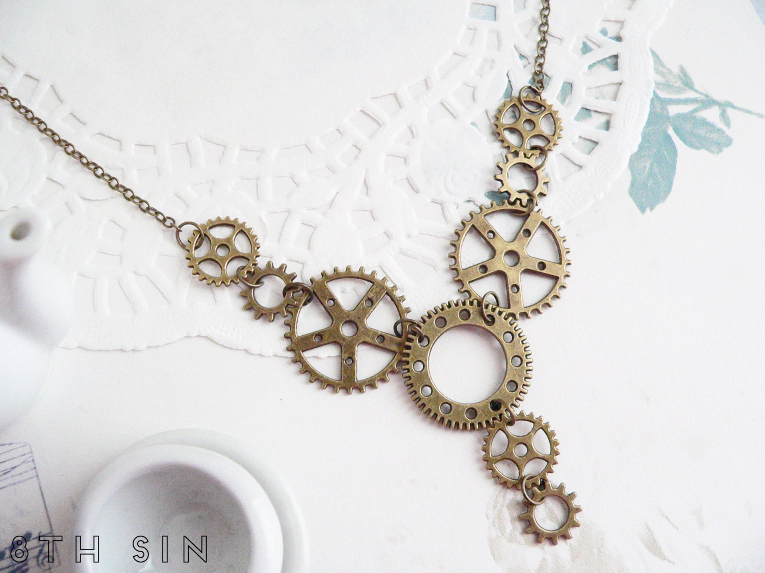 Antique Bronze Gears Necklace Steampunk Gear Necklace