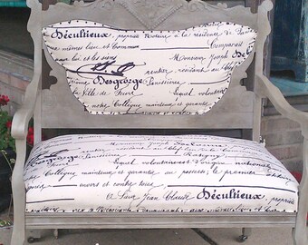 French Country, Shabby and Chic, French Script, Hand Painted, Settee/Bench