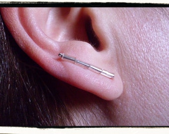 Bar Ear Pins Silver Lined Glass Ear Sweeps Minimalist Ear Pins Earrings