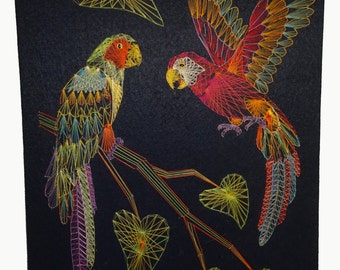 Parrot string art wall hanging vintage 1970's bird picture