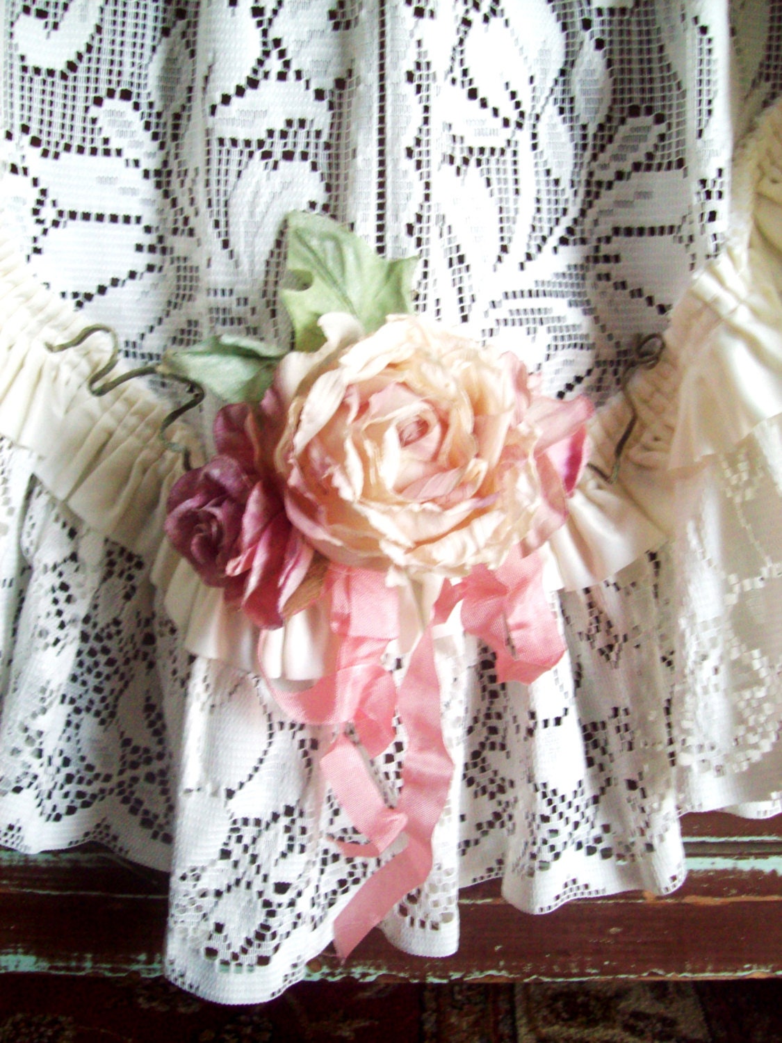 vintage pink rose lace valance by TheGirlyCottage on Etsy