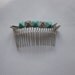Turquoise Blue Silver Crystal Pyramid Spike Metal Comb for