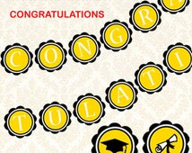 Printable Congratulations Banner, Graduation Party Decorations - Gold ...