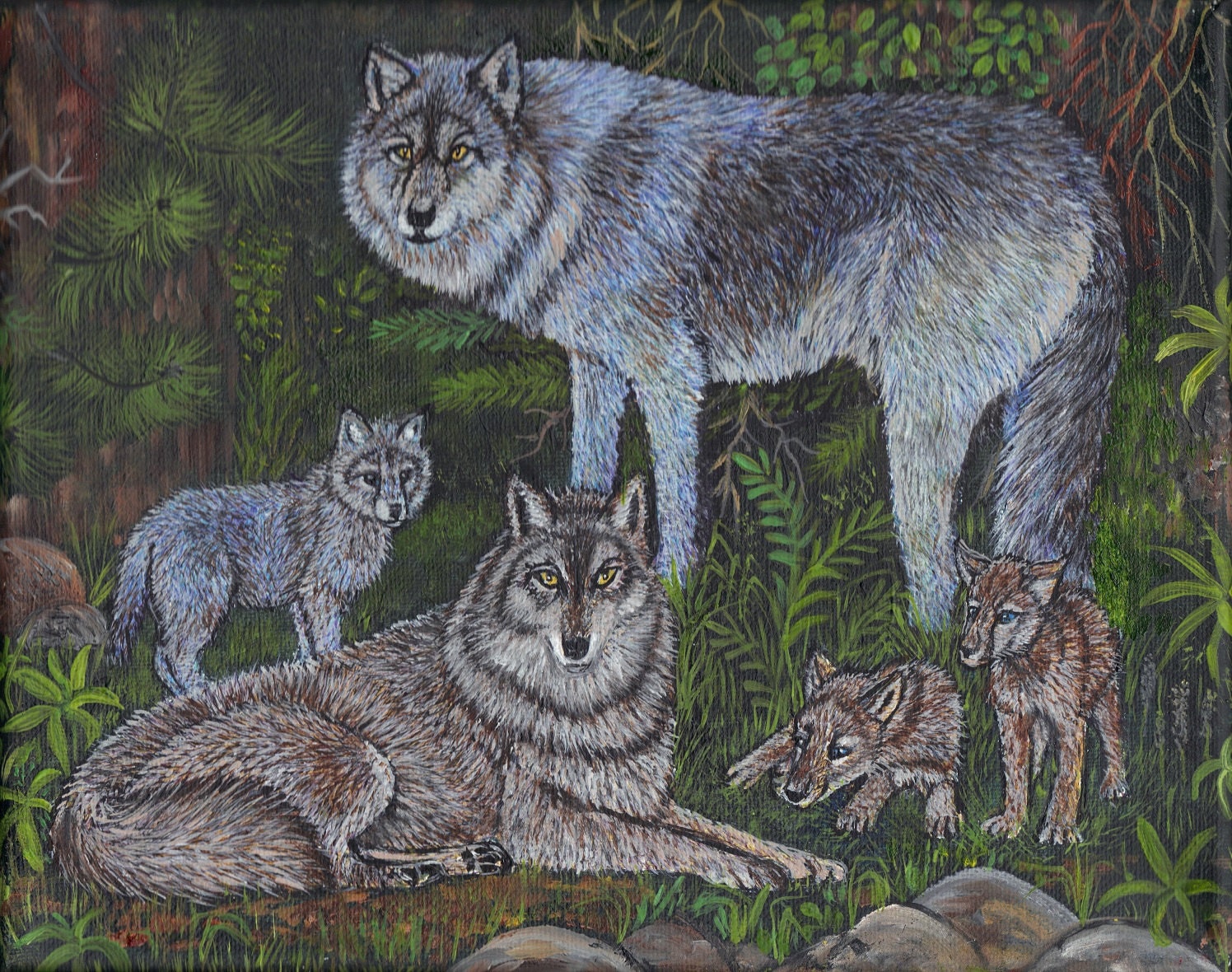 original oil painting of wildlife Wolves size
