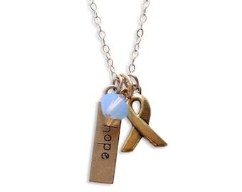 Light Blue Swarovski Ribbon Hope Charm Prostate Cancer Awareness Necklace