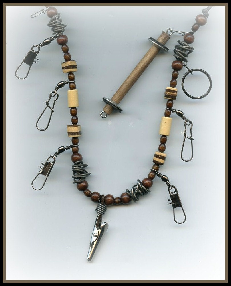 Fly Fishing Lanyard with Earthtone and Wire BeadsTippet Spool