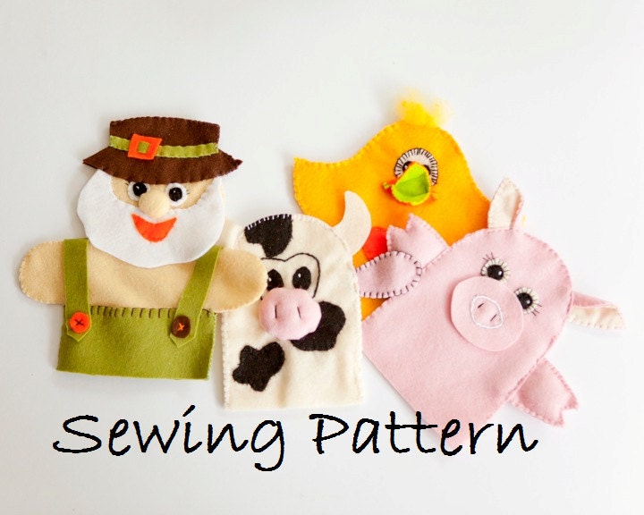 DIY Old MacDonald farm 4 puppets PDF sewing pattern