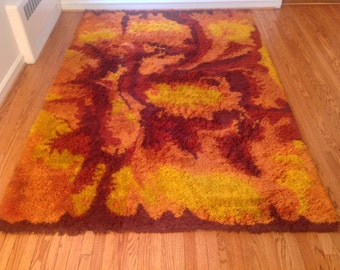 Scandinavian Shag Carpet Mid Century Wool Rya Rug Pop Art