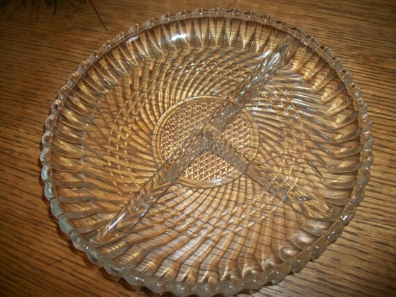 Divided Relish Dish Vintage Pressed Glass Tableware Three