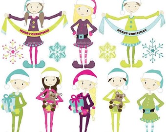80% OFF SALE christmas elves clipart commercial use, vector graphics ...