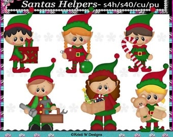 Santas Helpers Christmas Elves Digital Clip Art Set - INSTANT DOWNLOAD ...