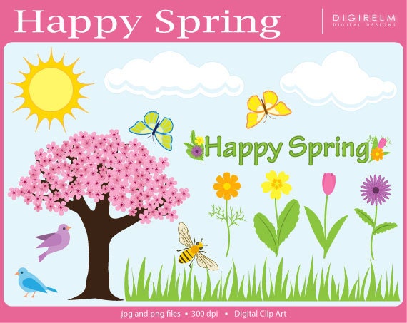 Happy Spring Clipart Digital Printable Clip Art