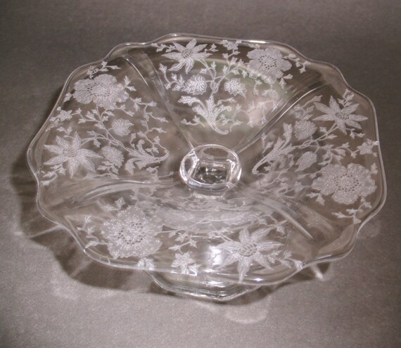 Cambridge Glass Wildflower Cheese Stand by SuzquisTreasures