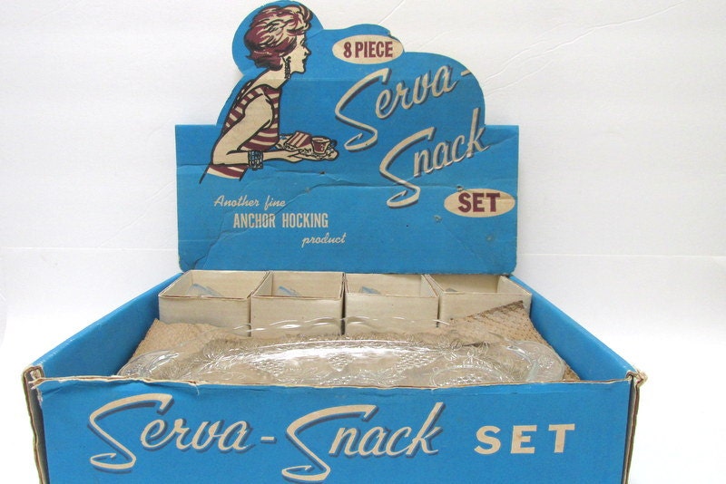 Vintage 1950s Anchor Hocking Serva Snack Set Four Grape and Vine Plates ...