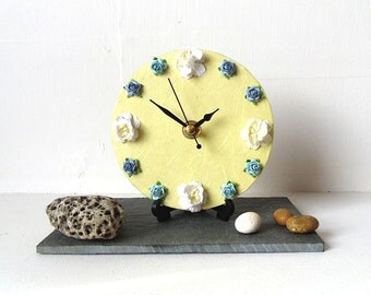 Flowers Wall Clock Mulberry Paper Flowers Decoupage Clock