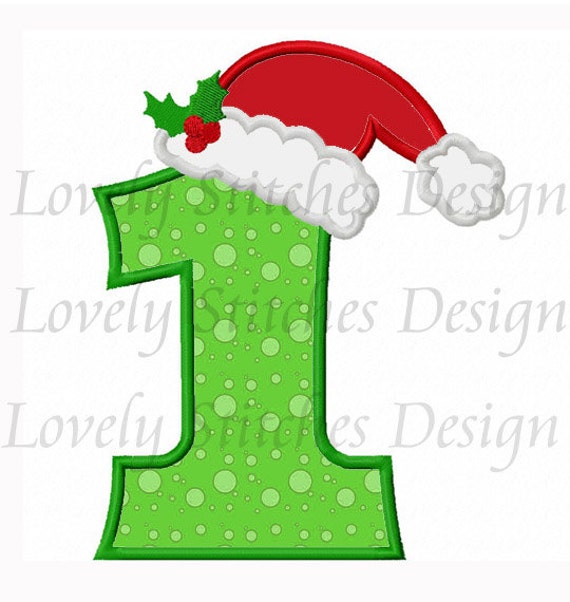 Christmas Santa hat With Number 1 Applique Machine Embroidery