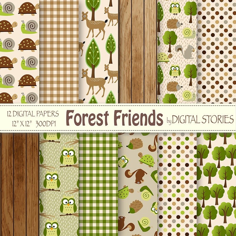 Woodland Digital Paper Pack: FOREST FRIENDS with