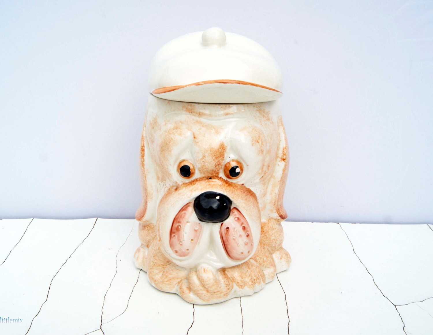 Vintage Large PEK Pottery Dog Cookie Jar/Biscuit Barrel. Made