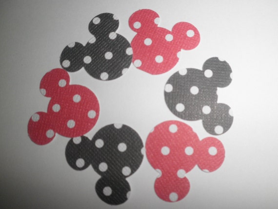 100 Black And Red Polka Dot Mickey Mouse Heads Die Cuts