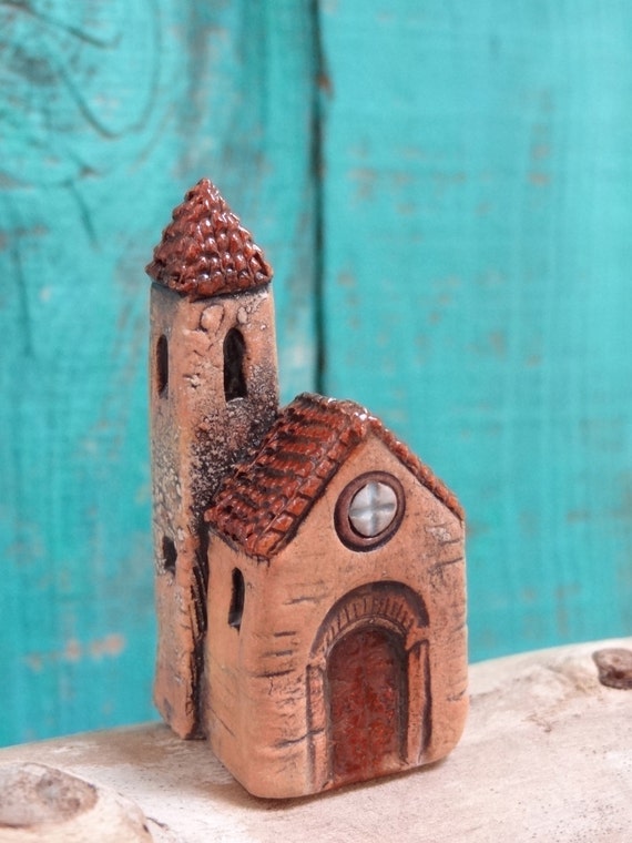 Miniature Medieval church OOAK ceramic mini handmade