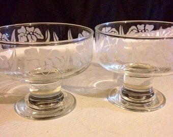 The Big Sale - Vintage Pair Of Genuine Crystal Glass Etched Sundae Glasses