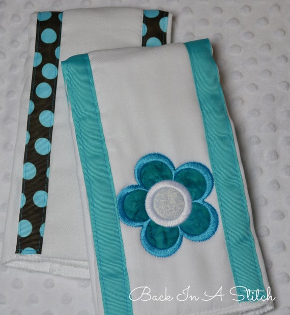 Items similar to Turquoise and Brown Flower Burp Pad Set on Etsy