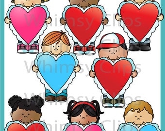 Valentine's Day Kids and Hearts Clip Art