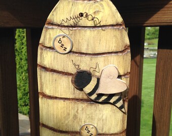 Primitive Beehive, Wooden Beehive, Handmade Beehive, Wooden Bees, Wall ...