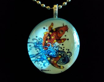 COY KOI FISH Inspired By Ed Hardy Photo Glass Charm Pendant Necklace or ...
