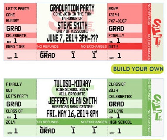 Graduation Party Ticket Invitations- Authentic & Personalized- QTY 20