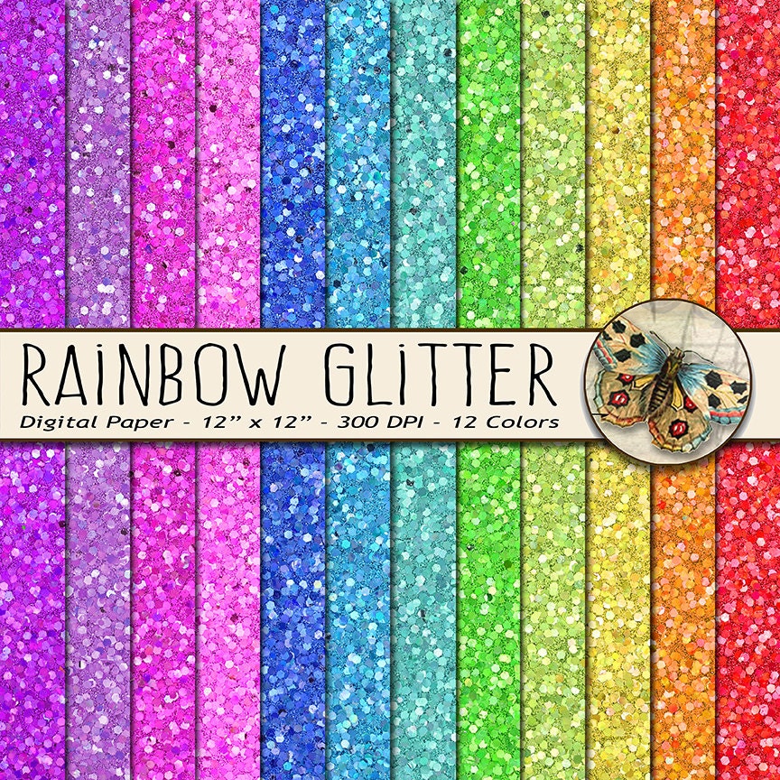 Rainbow Glitter Paper Sparkle Glitter Paper in Neon Rainbow
