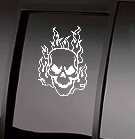 Flaming skull car decal graphic decal vinyl decal by ValdonImages