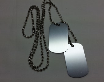 2 Silver Military Style Dog Tags on a Stainless Steel Ball Chain ...