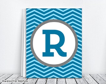 Chevron Monogram Gifts Decor Blue Grey Chevron Nursery Blue Chevron ...