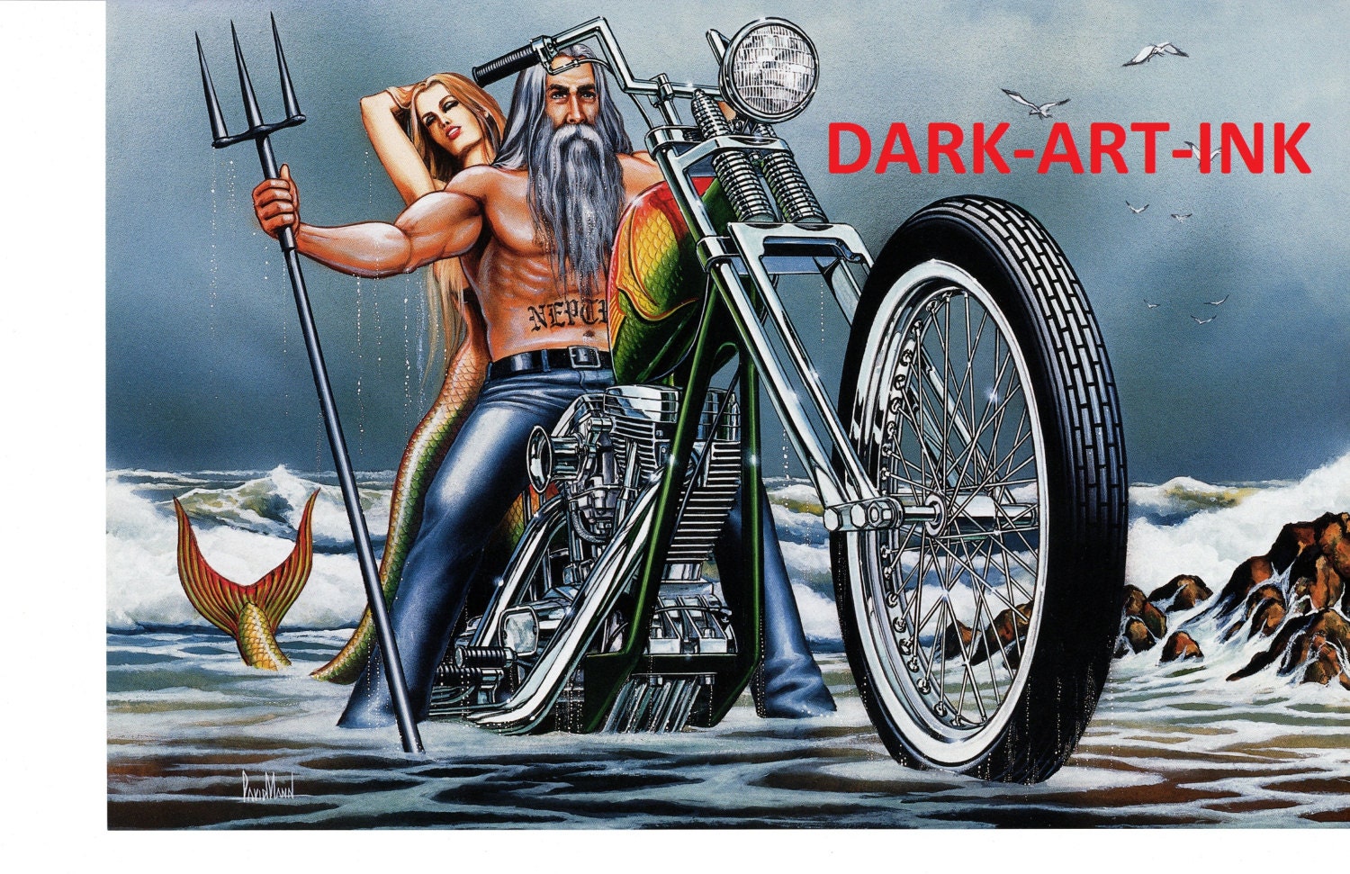 David Mann Motorcycle Art Poster Neptune's Ride by darkartink