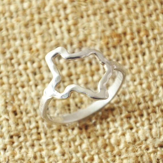 925 Silver Hammered Texas ring State Map RingsState